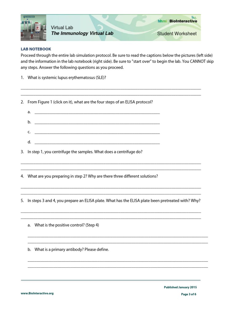Immunology-Lab-Worksheet-Student 3-6 | PDF | Elisa | Tests