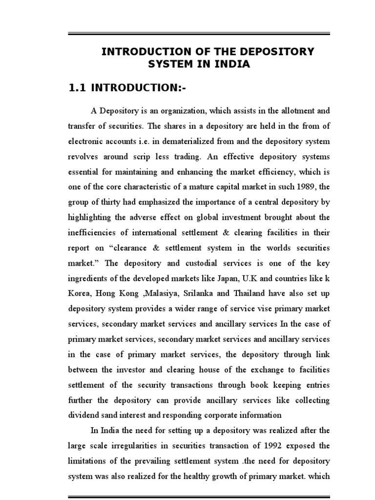 Depository System in India | PDF | Securities (Finance) | Investments ...
