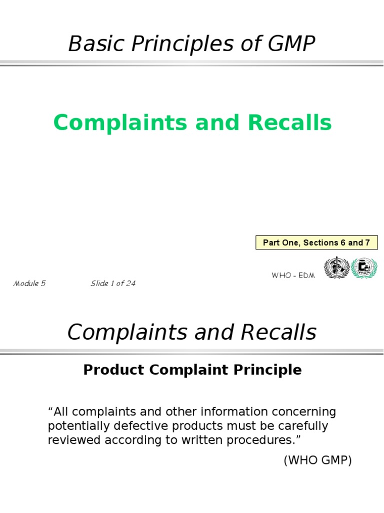 GMP Complaints and Recalls Overview | PDF | Complaint | Risk