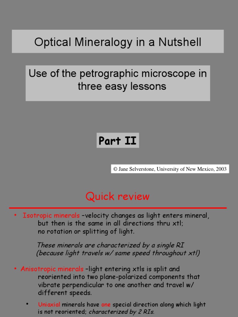 Optical Mineralogy in A Nutshell: Use of The Petrographic Microscope in Three Easy Lessons | PDF ...