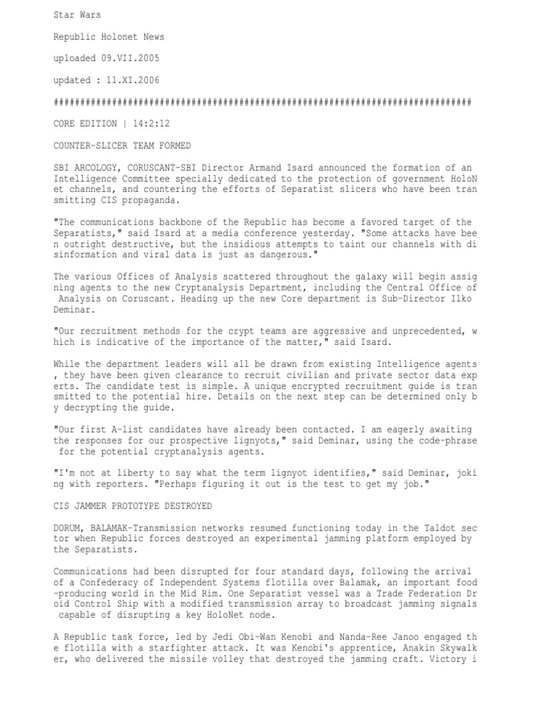 Star Wars Republic Holonet News | PDF | Jedi | Skywalker Family