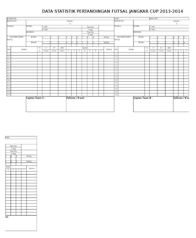 Form Statistik Pertandingan FUTSAL | PDF