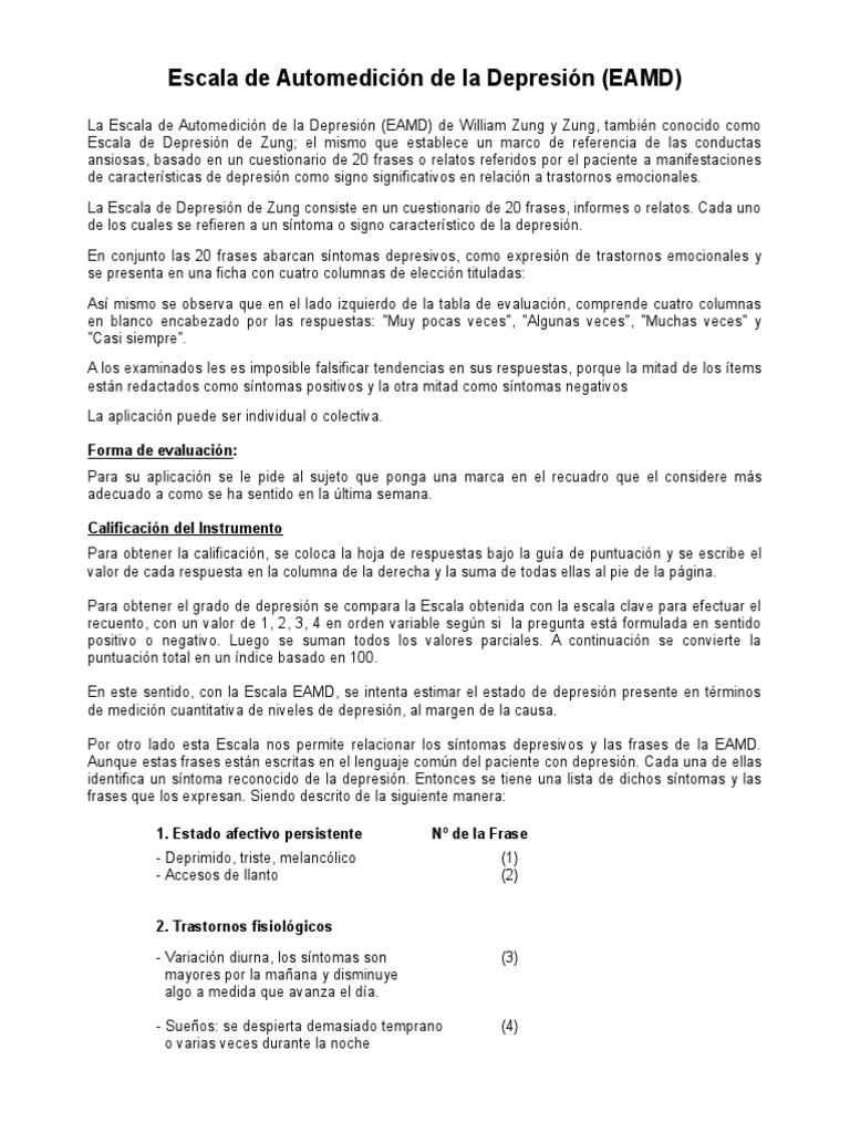 Escala de Depresión de Zung. | Depresión (estado de ánimo ...