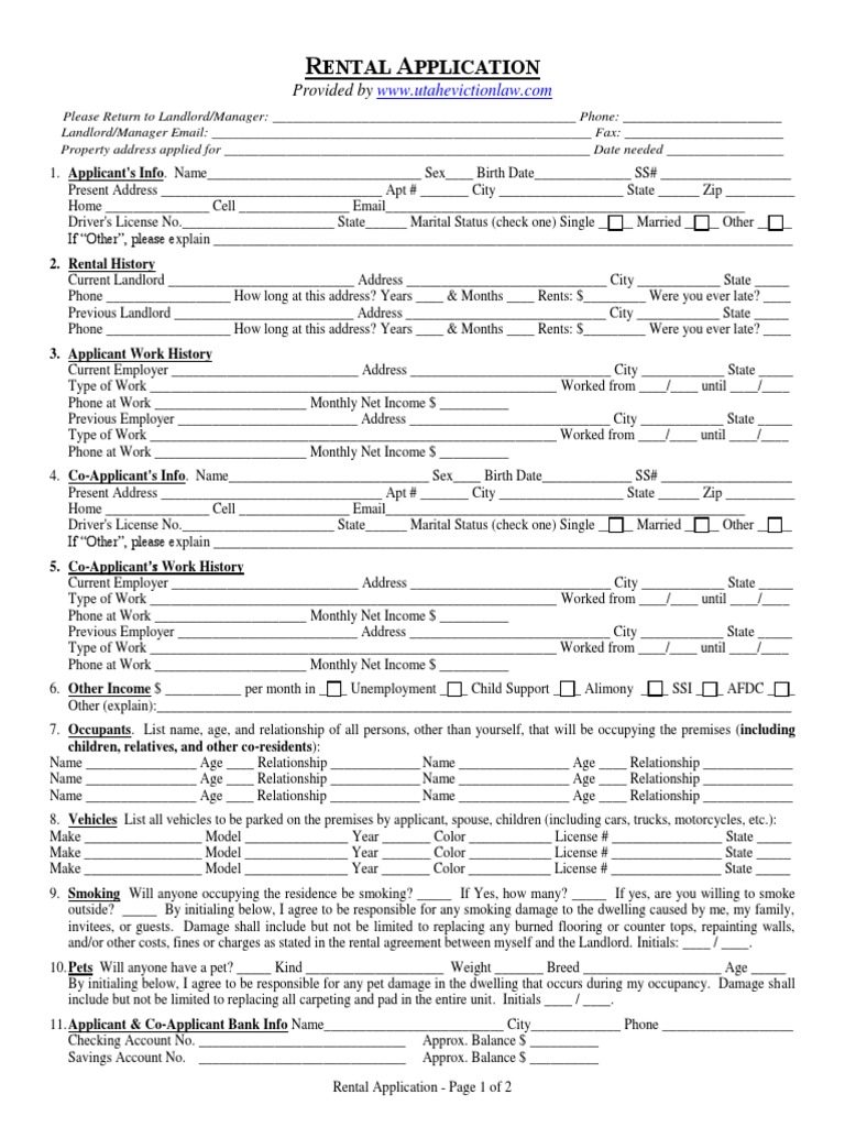 Utah Rental Application | PDF | Renting | Landlord