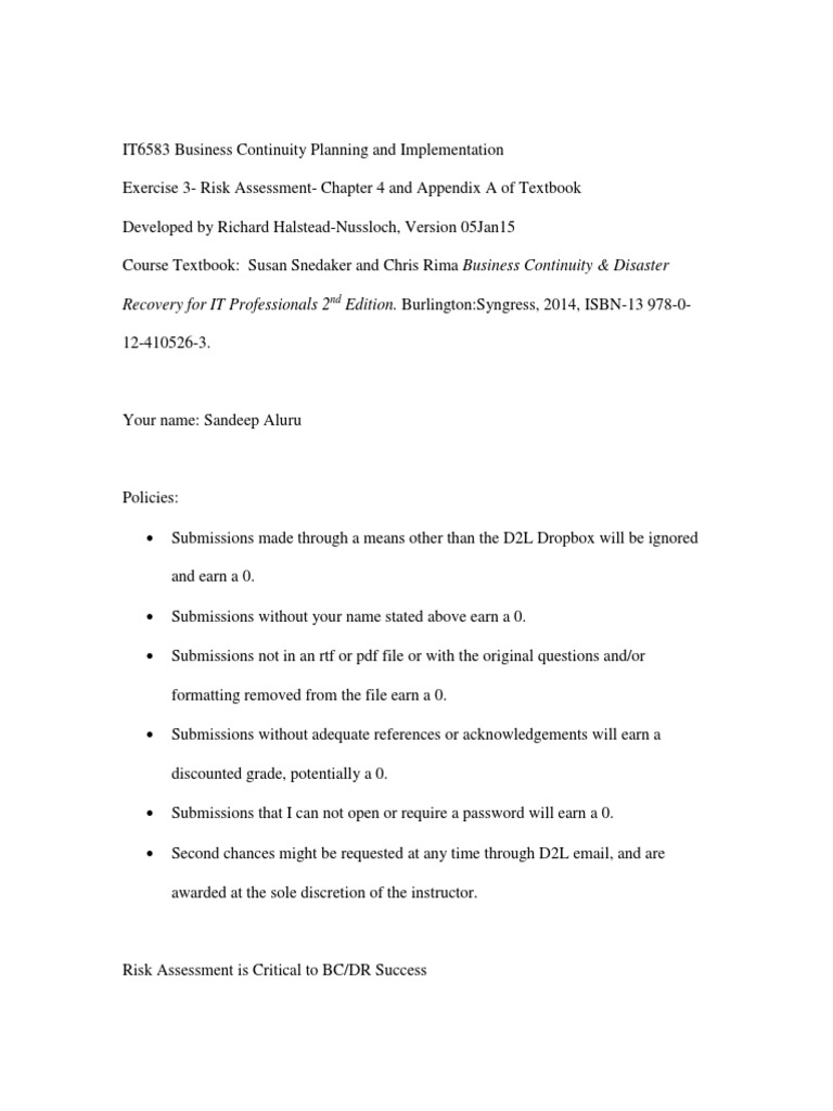 Disaster Recovery Document | PDF | Risk Management | Risk Assessment