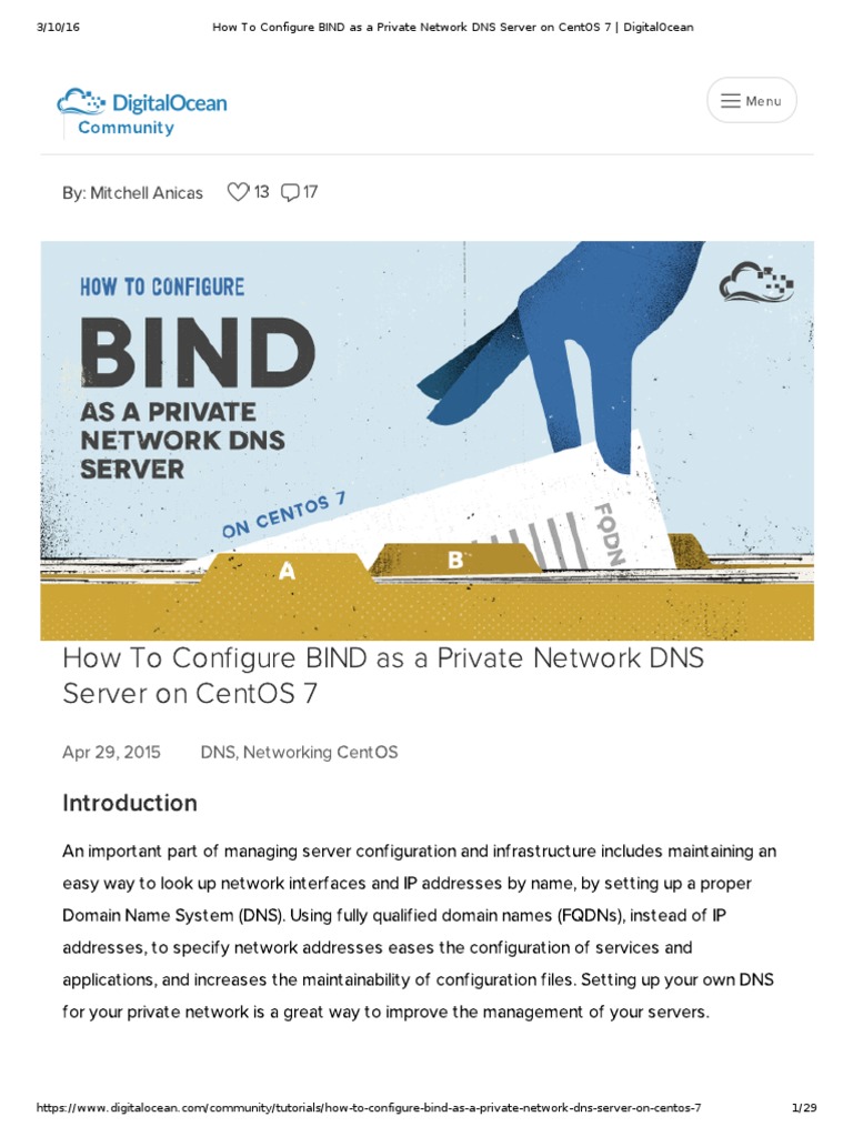 How To Configure BIND As A Private Network DNS Server On CentOS 7 - DigitalOcean | PDF | Osi ...