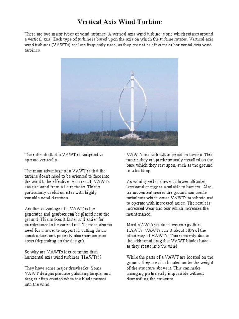 Vertical Axis Wind Turbine | PDF | Wind Turbine | Wind Power