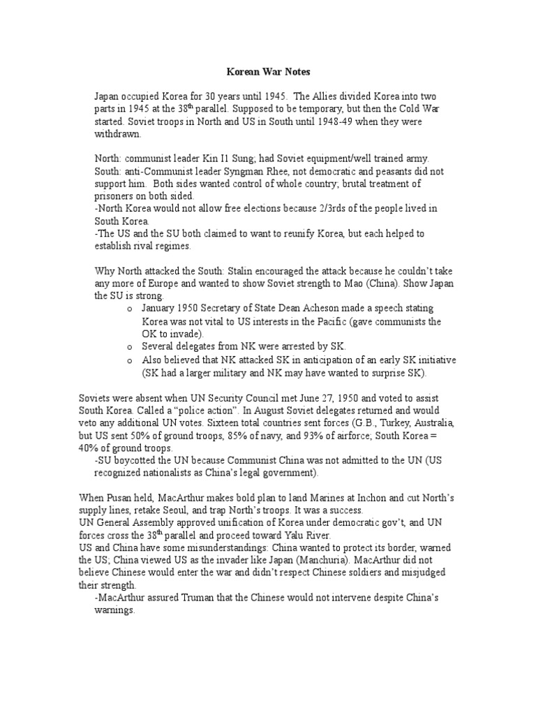 Korean War Notes | PDF | Korean War | Global Conflicts