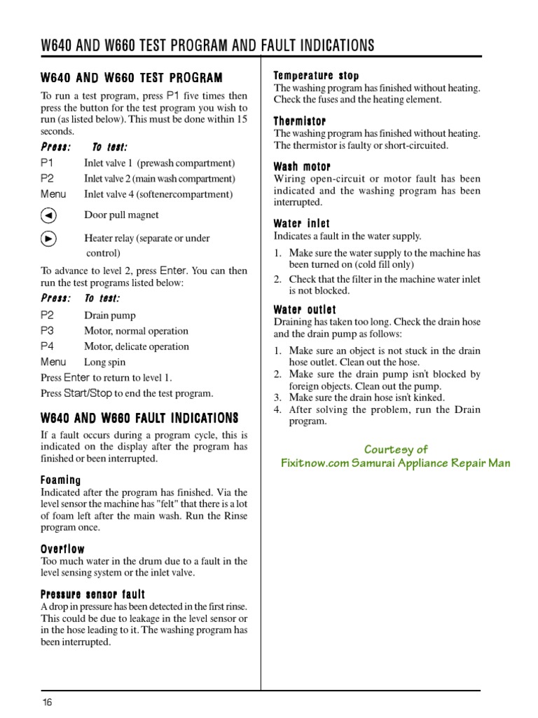 Asko W640/W660 Test & Fault Guide | PDF | Washing Machine | Equipment