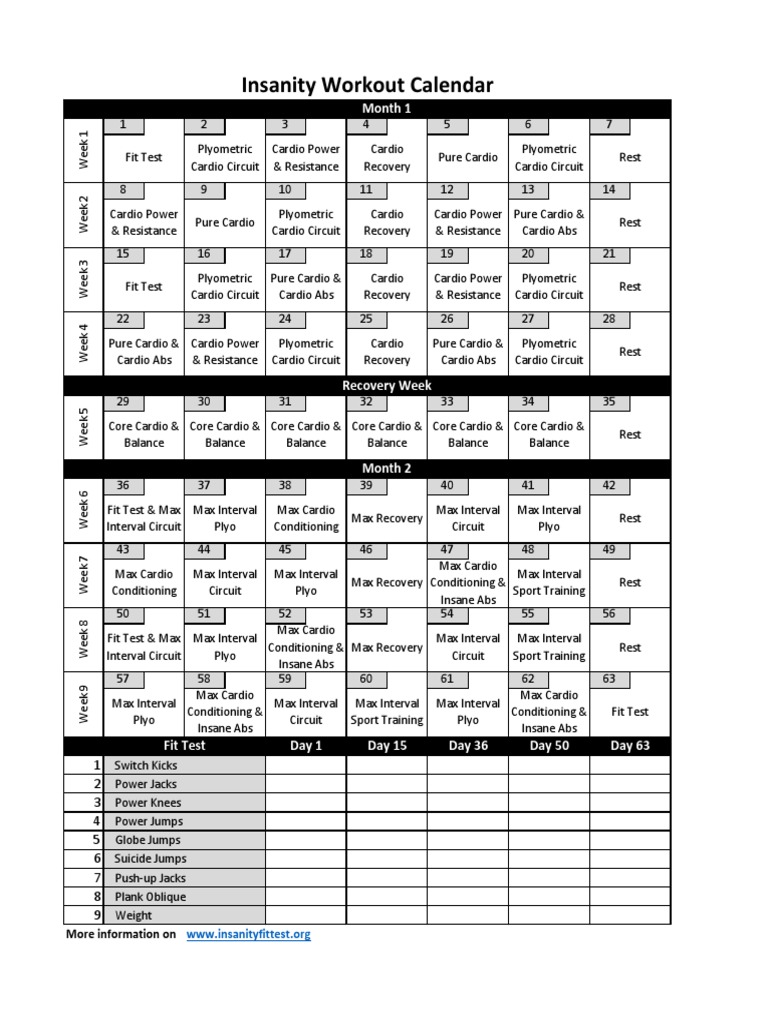 Insanity Workout Calendar Guide | PDF | Lifestyle