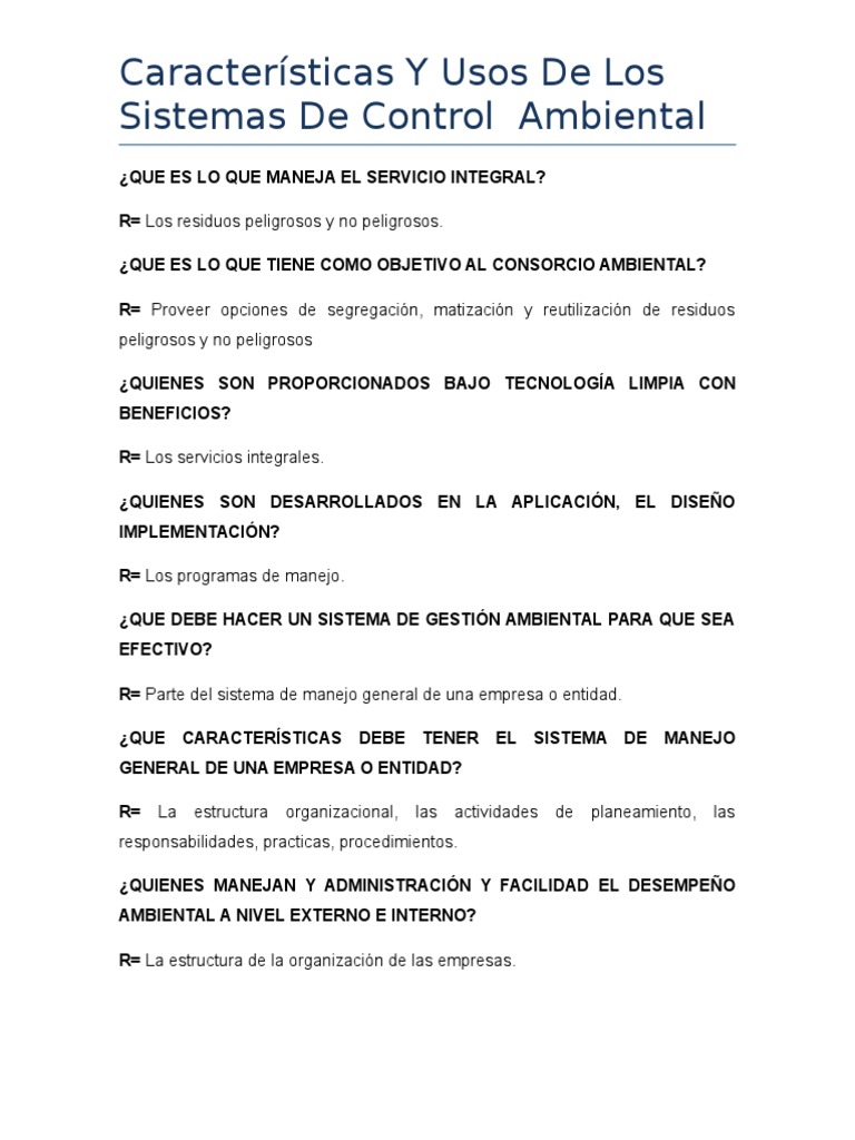 Características Y Usos de Los Sistemas de Control Ambiental | PDF ...