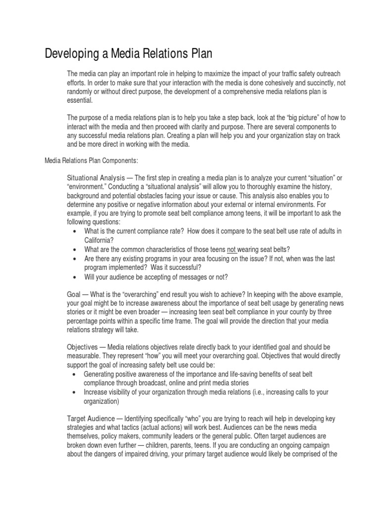 Developing A Media Relations Plan PDF | PDF