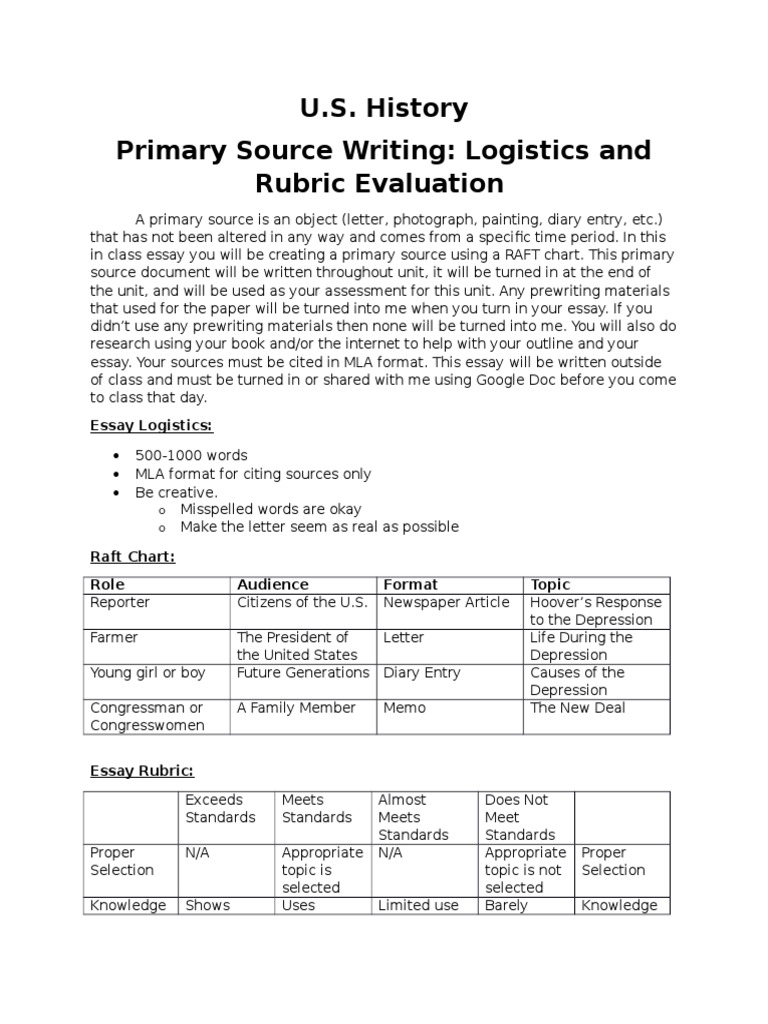 Raft Rubric | PDF | Primary Sources | Essays