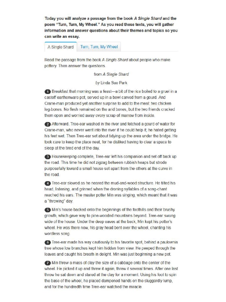 Parcc 6th Grade Realsed Items Literary Analysis Texts | PDF