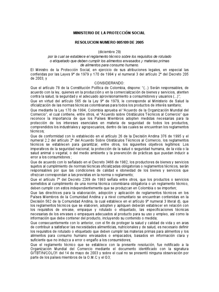 Resolucion - 005109 - 2005.pdf Rotulado y Etiquetado PDF | PDF