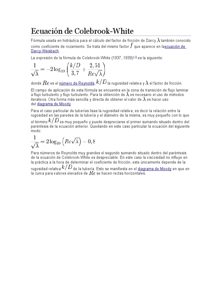 Ecuación de Colebrook | PDF