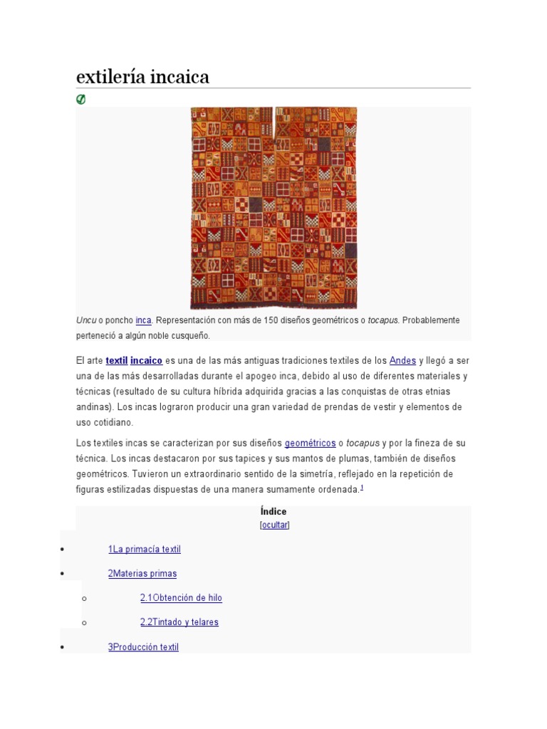 Textilería Incaica | PDF | Imperio Inca | Ropa