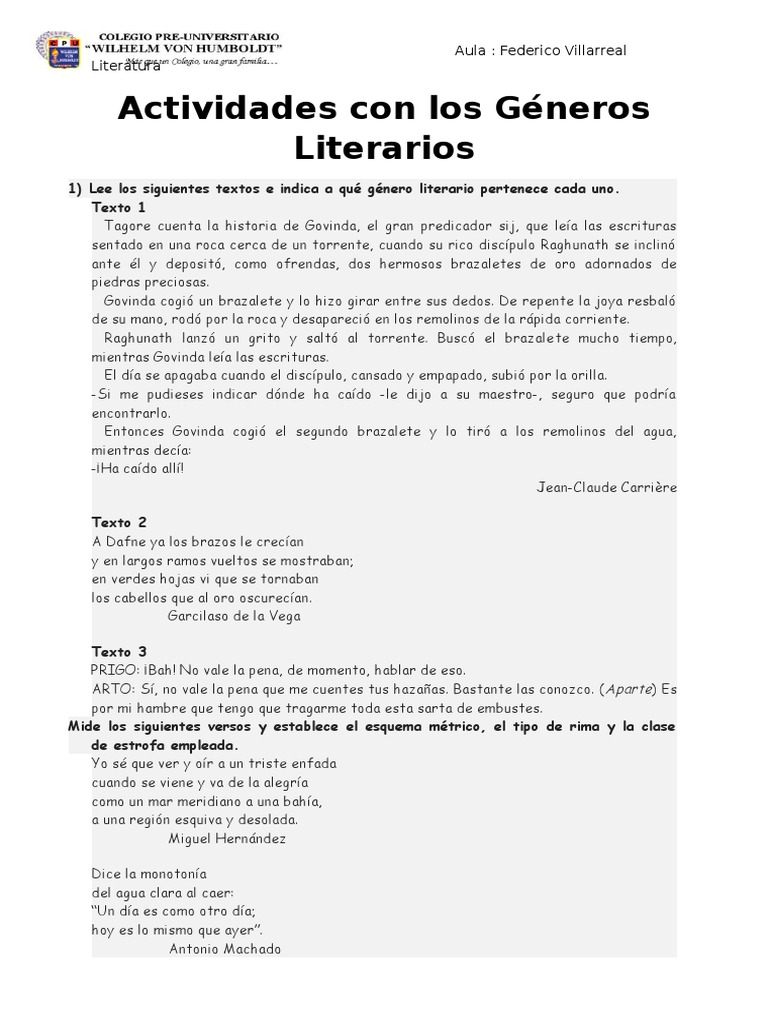 Actividades de Géneros Literarios | PDF | Rima | Poesía