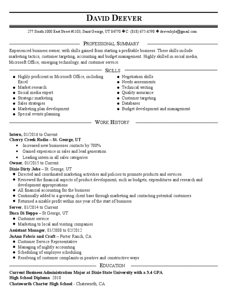 Business Owner & Marketing Expert Profile | PDF