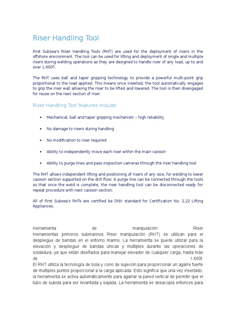 Riser Handling Tools para Offshore | PDF | Ascensor | Tubería ...