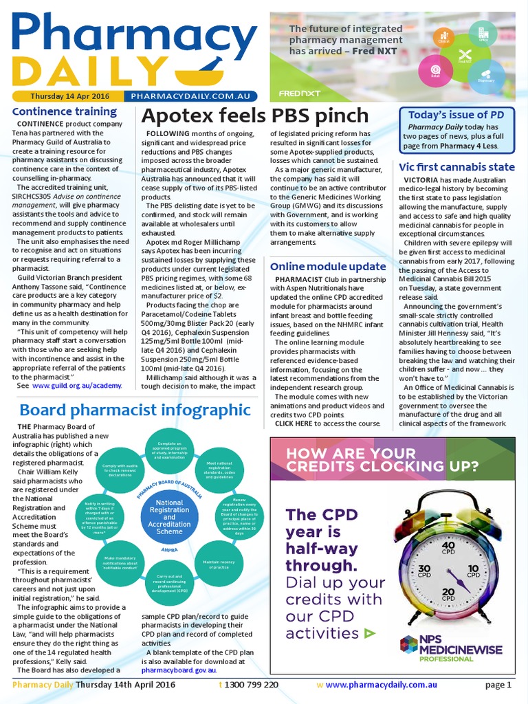 Pharmacy Daily For Thu 14 Apr 2016 - Apotex Feels PBS Pinch, Pharmacy ...