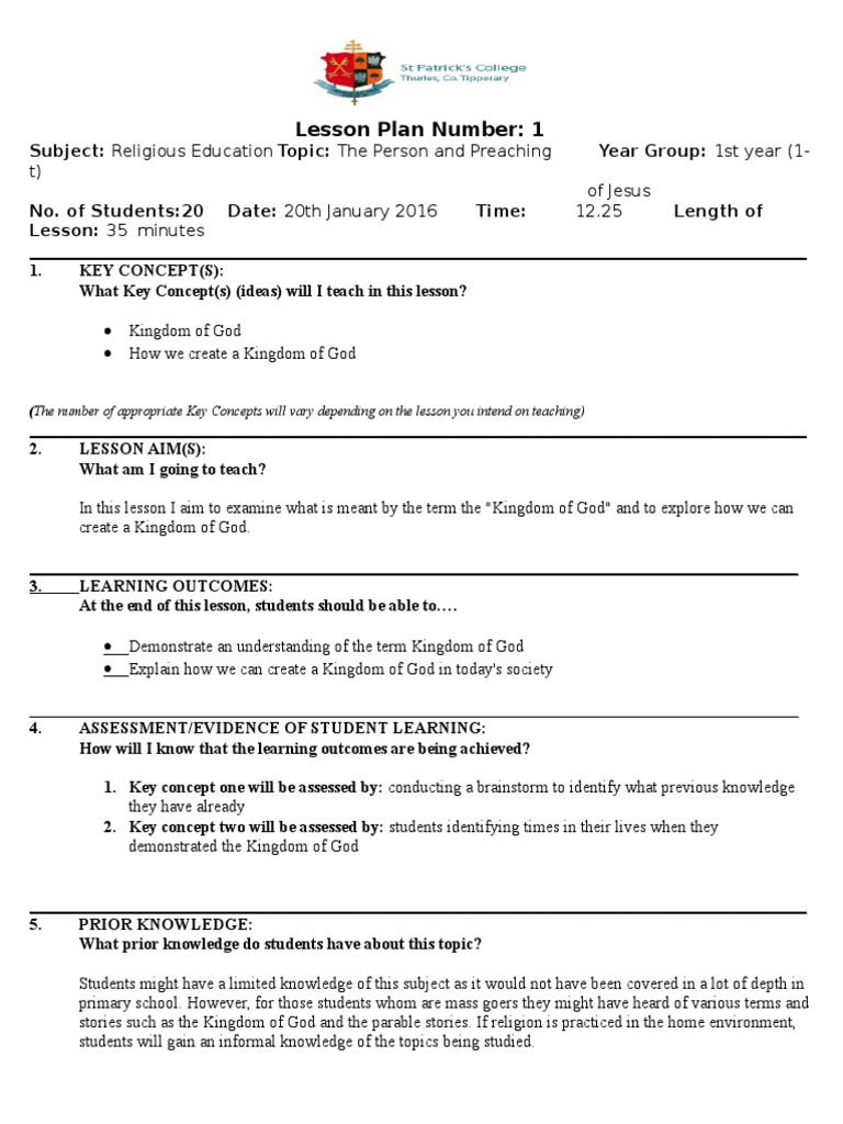 Lesson Plan 1 Kingdom of God | PDF | Brainstorming | Knowledge