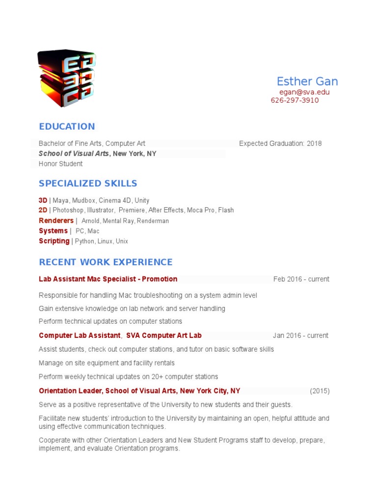 Esther Gan - Computer Art Resume | PDF