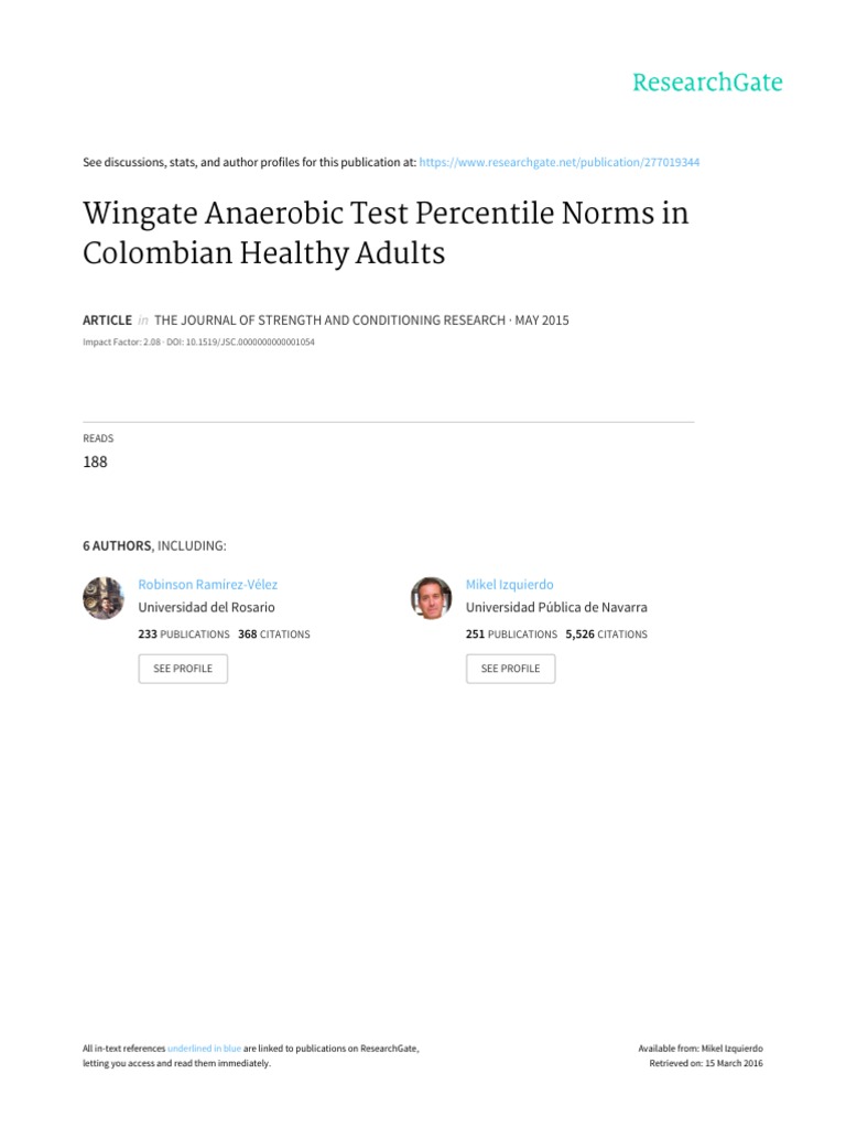 Wingate Anaerobic Test Percentile | PDF | Reference Range | Percentile