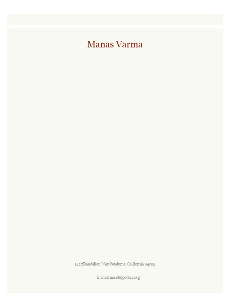 Manas Varma: 1427 Dandelion Way Petaluma, California 94954 | PDF | Residency (Medicine) | Organ ...