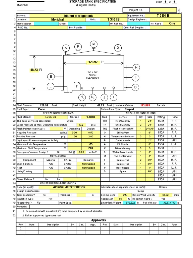 API 650 Tank Design 1 | PDF | Foot (Unit) | Stress (Mechanics)