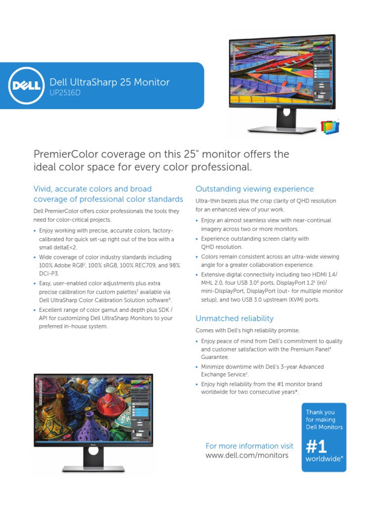 Dell UltraSharp 25 Monitor UP2516D Spec Sheet | PDF | Computer Monitor ...