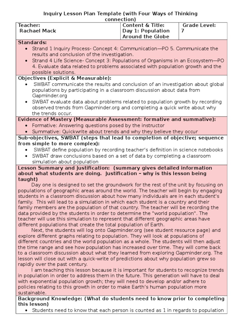 Population Introduction Lesson Plan | PDF | Lesson Plan | Simulation