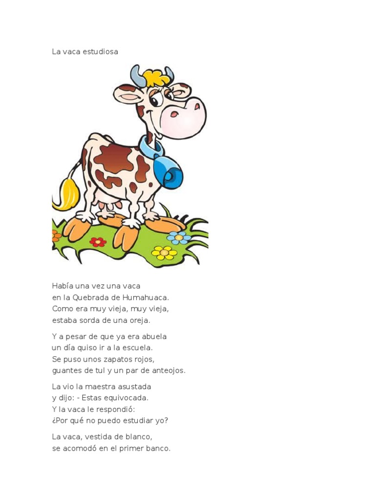 La vaca estudiosa: poema infantil | PDF