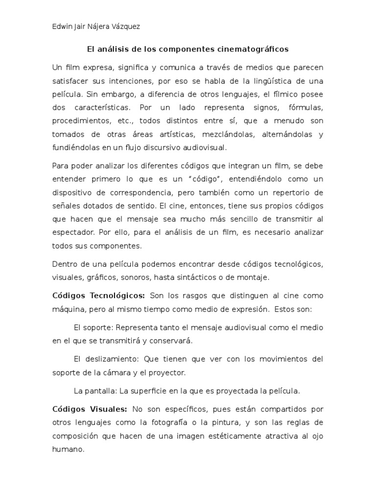 El Análisis de Los Componentes Cinematográficos | PDF | Composición ...