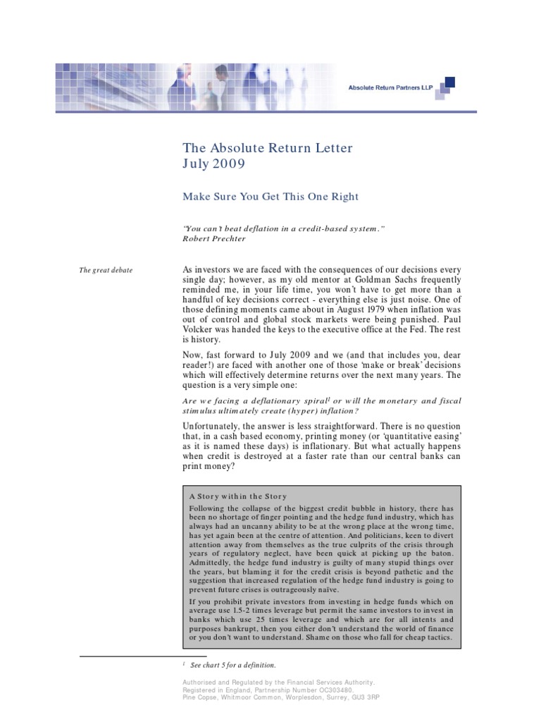 The Absolute Return Letter 0709 | PDF | Deflation | Money Supply