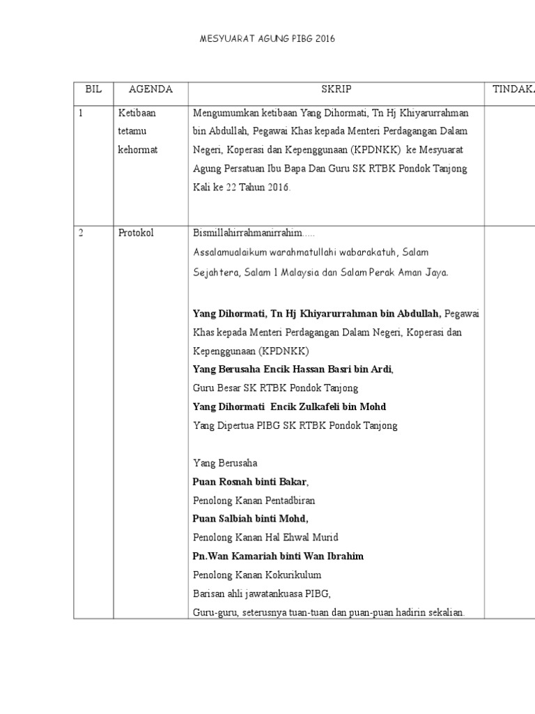 Contoh Skrip Mesyuarat Agung | PDF