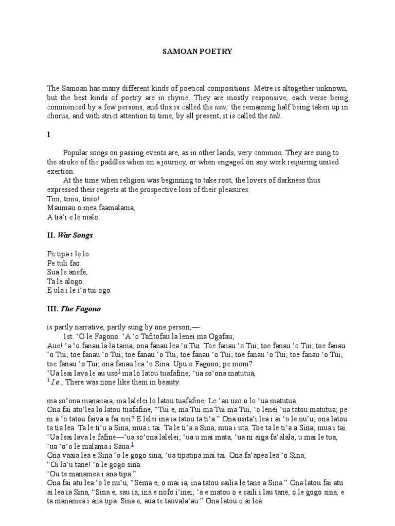 Samoan Poetry | PDF | Samoa | Polynesia