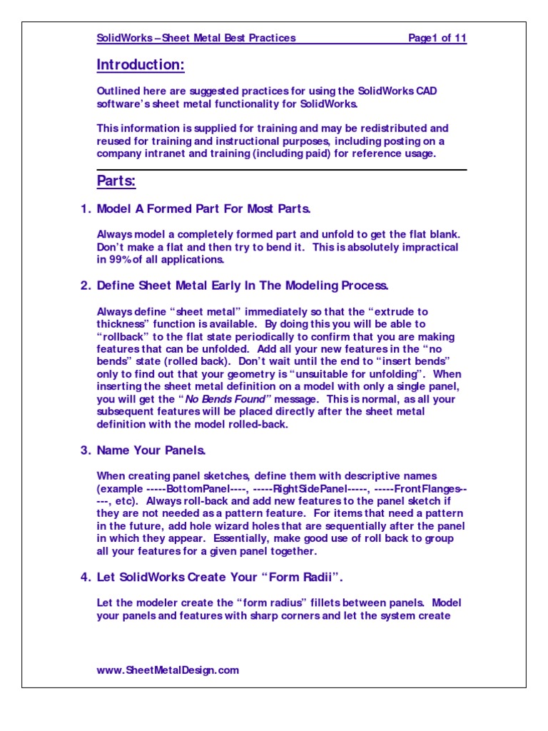 SolidWorks Sheet Metal Best Practices | PDF