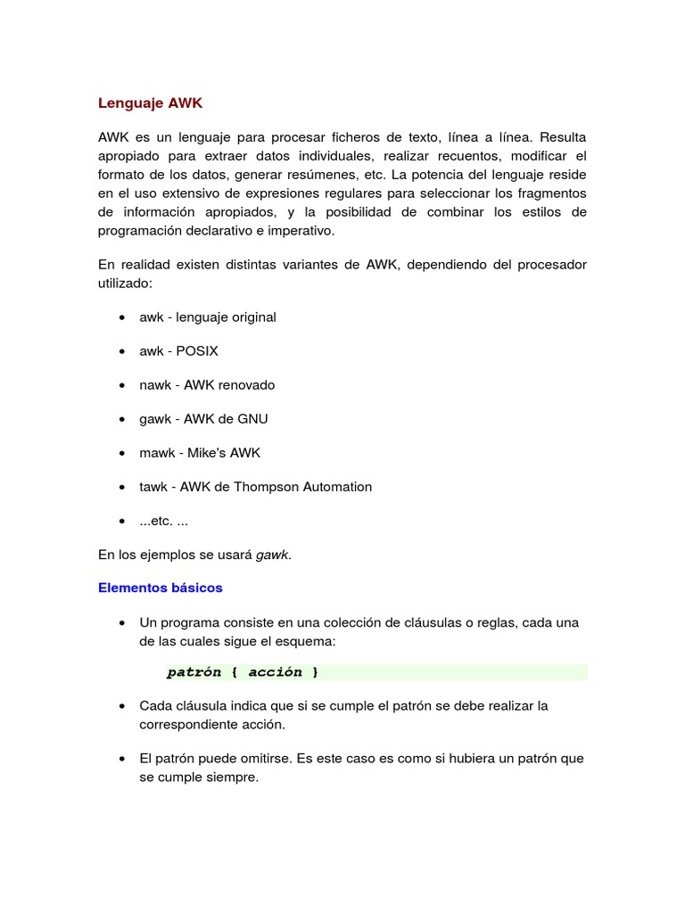 Lenguaje AWK | PDF | Lenguaje de programación | Notación