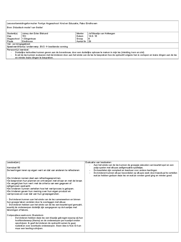 lesvoorbereidingsformulier bvo les 1 gr8