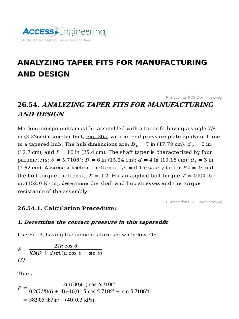 Analyzing Taper Fits For Manufacturing | PDF | Screw | Force
