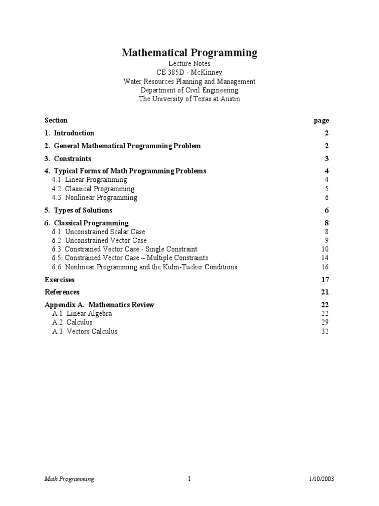 Math Prog | PDF | Mathematical Optimization | Convex Set