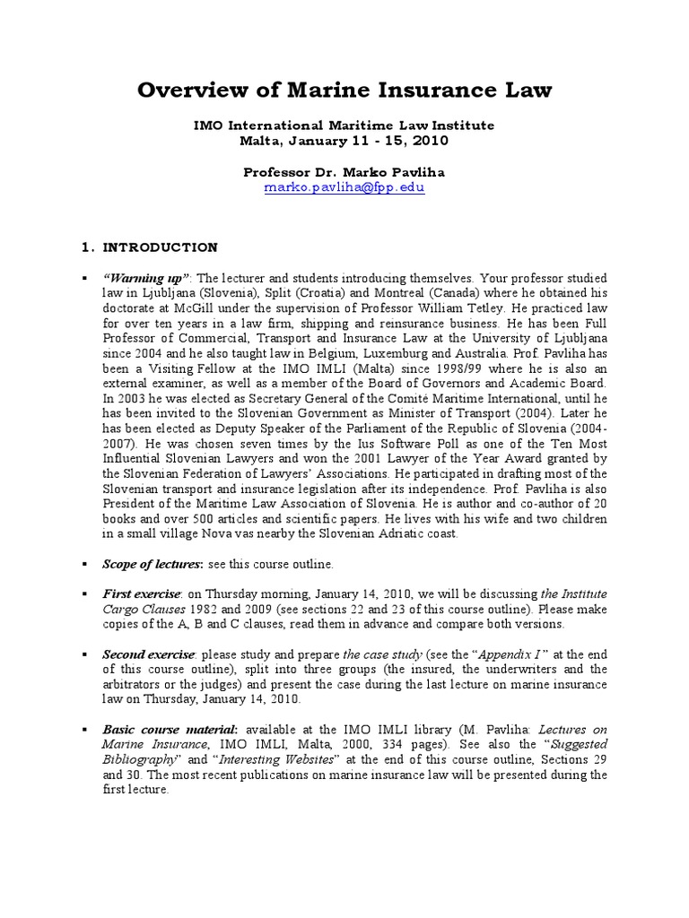 Marine Insurance Law Overview | PDF | Insurance | Private Law