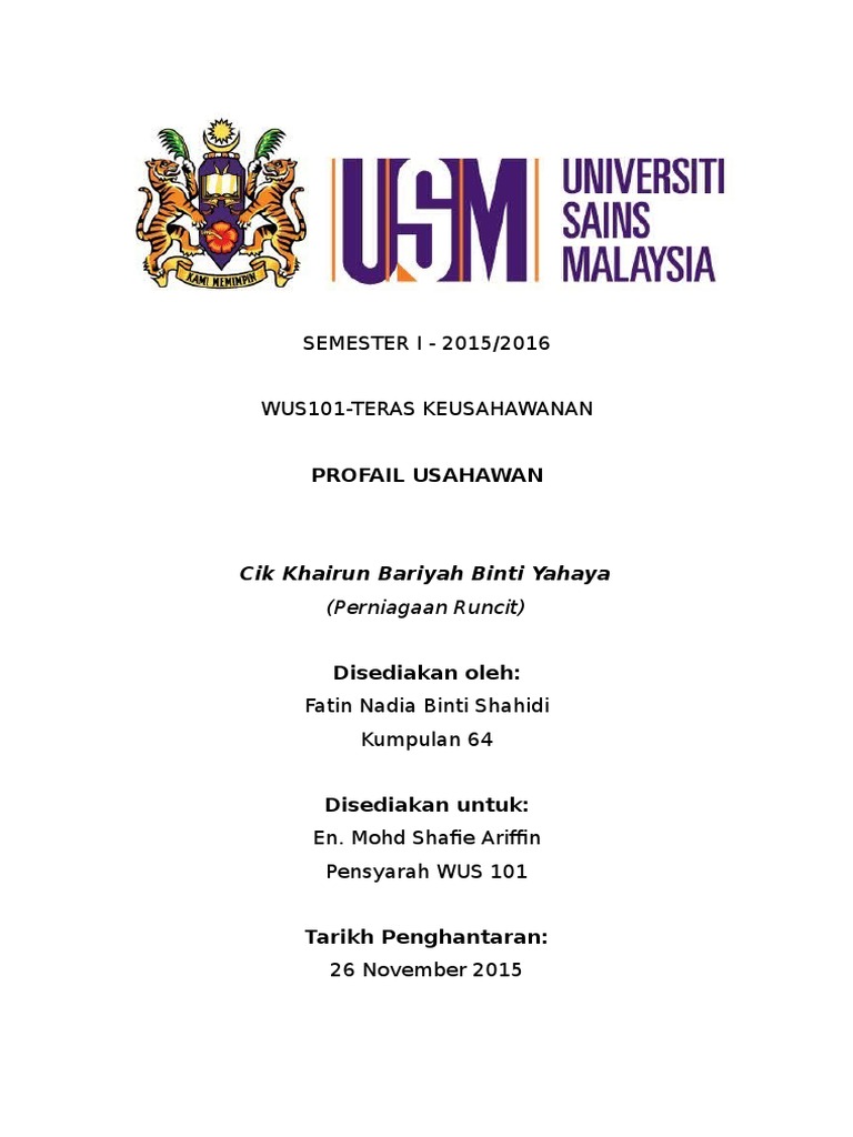 Contoh Laporan Profil Usahawan Wus 101