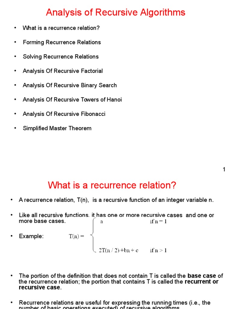 Analysis Of Recursive Algorithms Pdf Recurrence Relation Discrete Mathematics