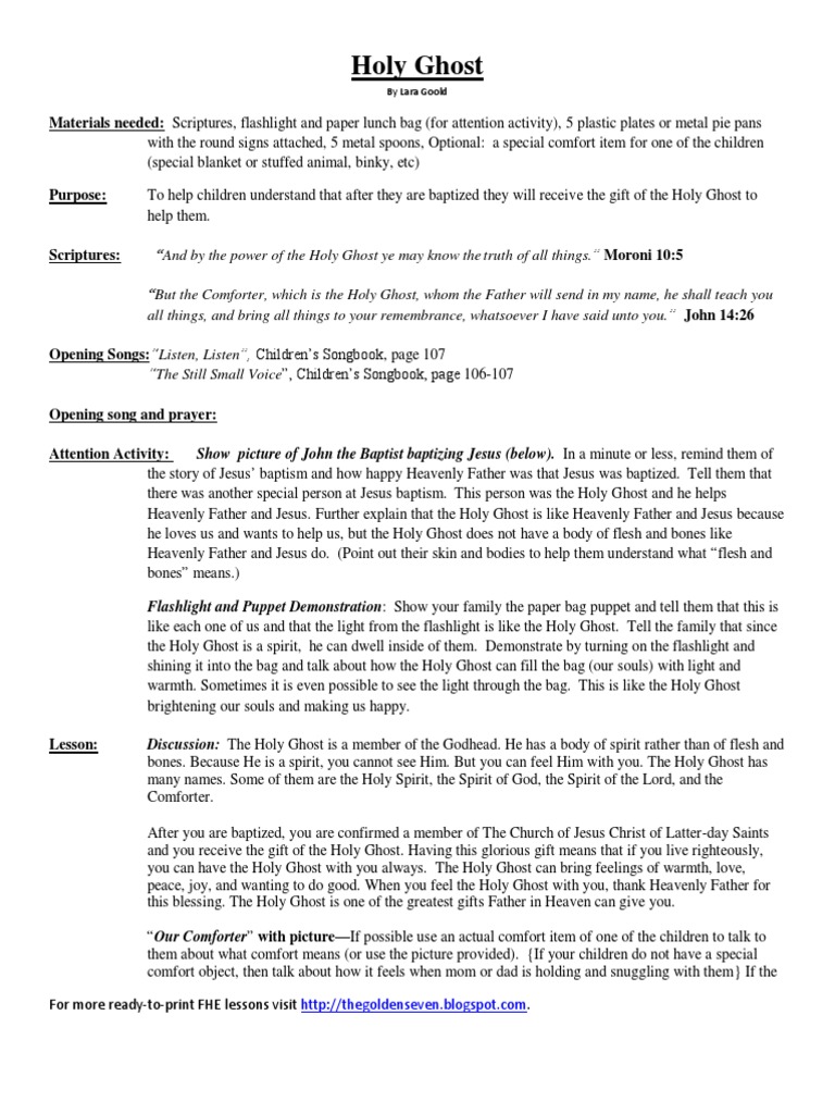 Holy Ghost FHE Lesson | PDF | God In Mormonism | John The Baptist