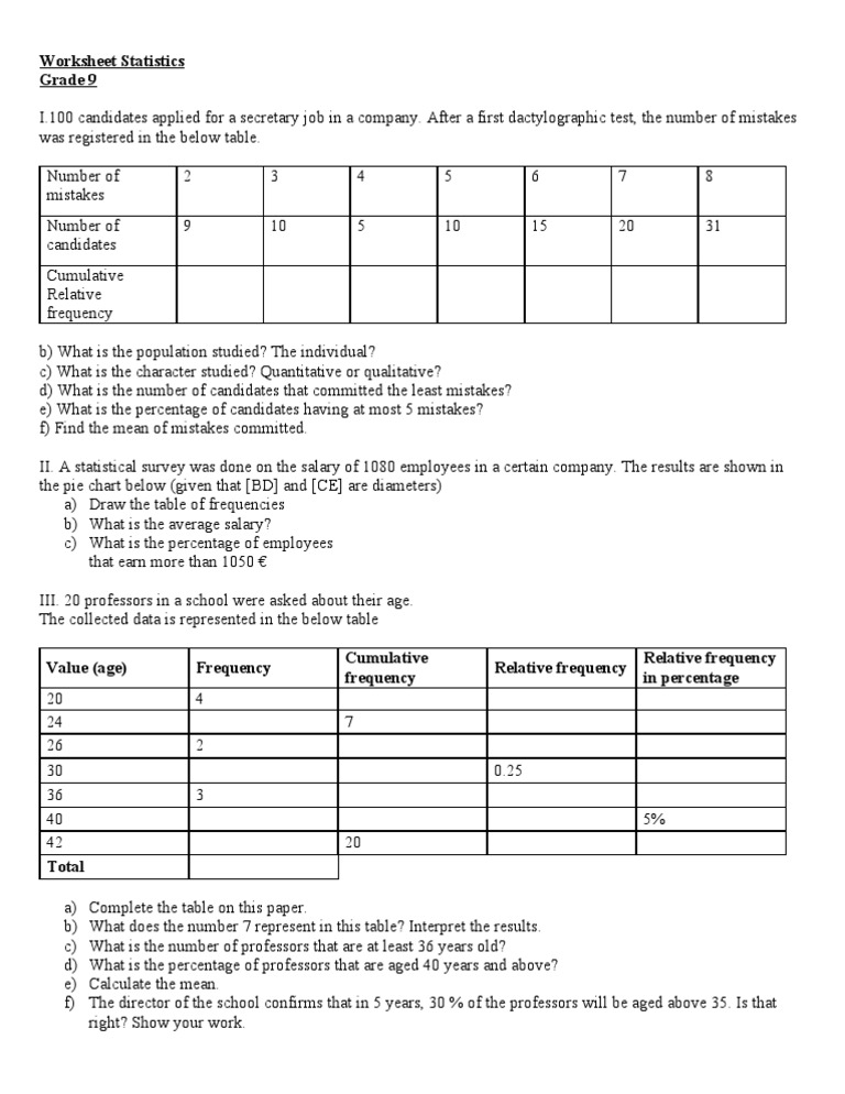 Worksheet Statistics Grade 9 | PDF