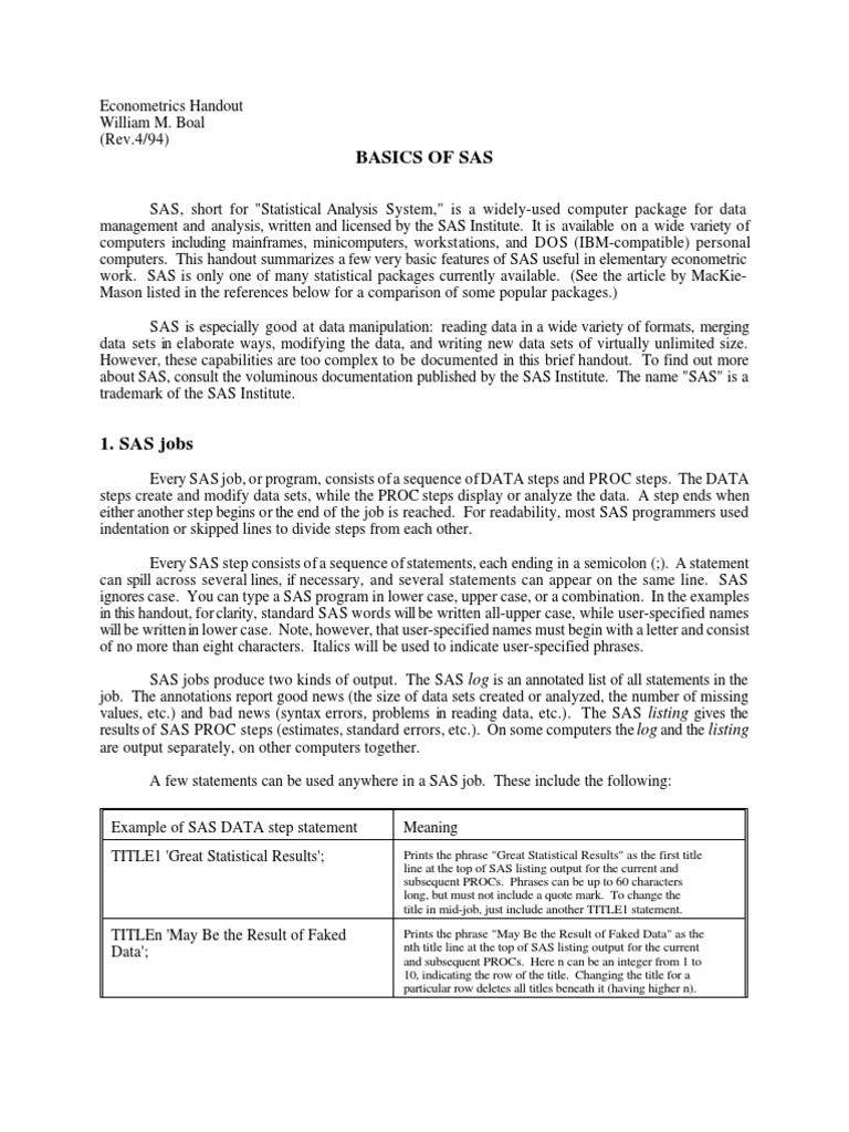 Basics of Sas | PDF | Autoregressive Integrated Moving Average ...