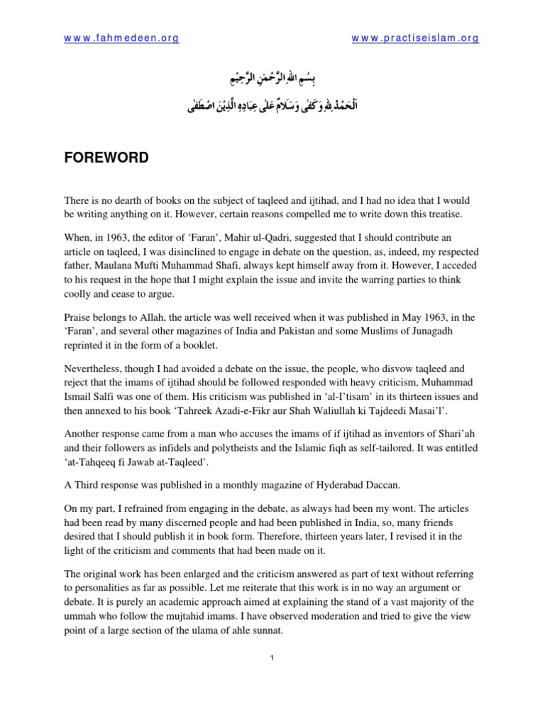 Understanding Taqleed in Islam | PDF | Hadith | Fatwa
