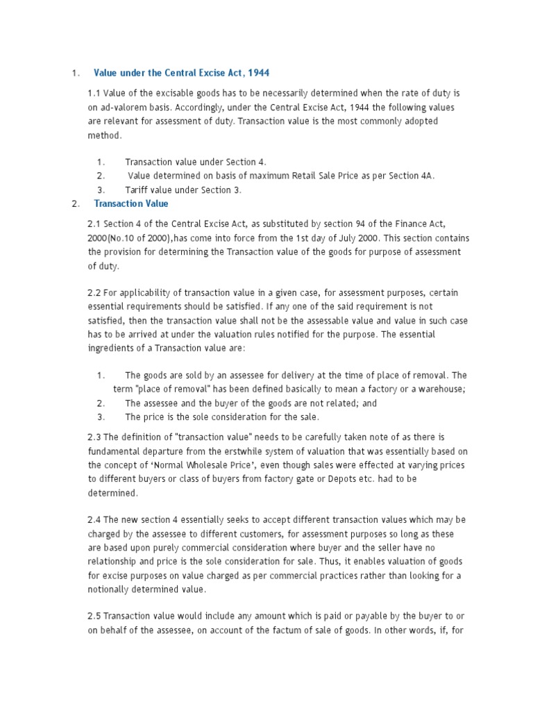 Value Under The Central Excise Act | PDF | Prices | Financial Transaction